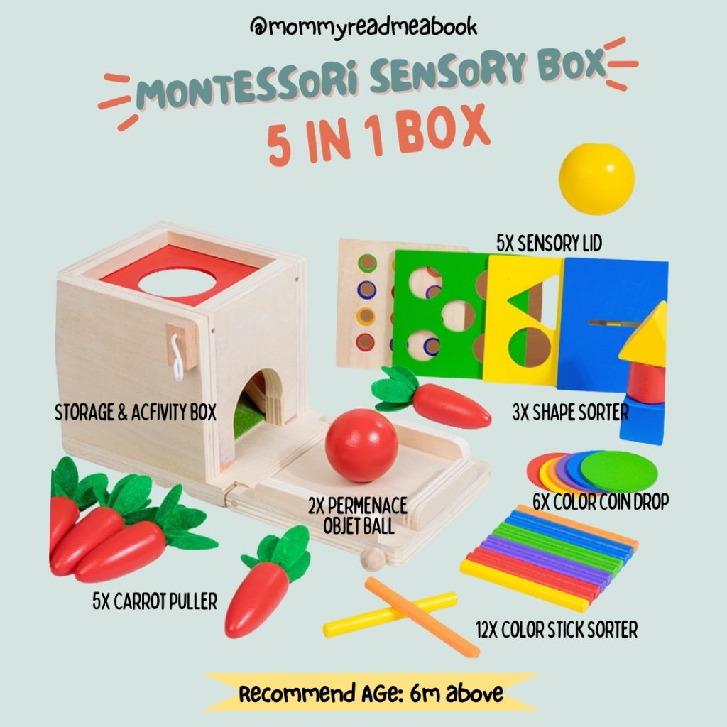 Montessori Sensory Box 5-in-1 | Baby Learning Wooden Toy | Fine Motor ...