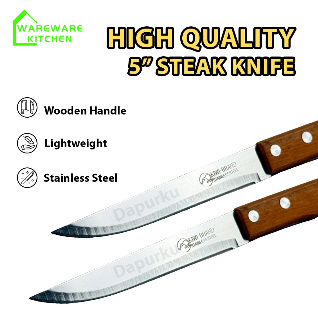 Stainless Steel Steak Knife With Wooden Handle Western Food Serrated ...