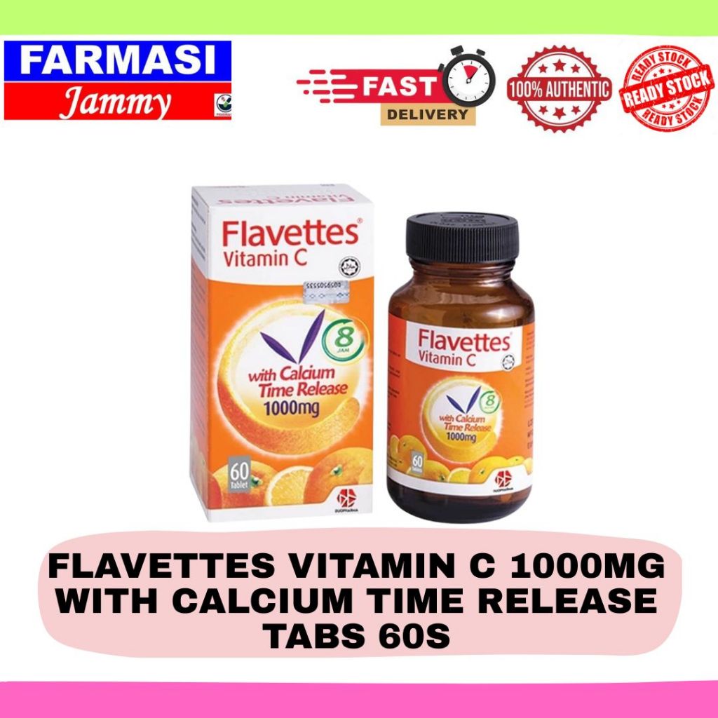 FLAVETTES VITAMIN C 1000MG WITH CALCIUM TIME RELEASE TABS 60S | Shopee ...