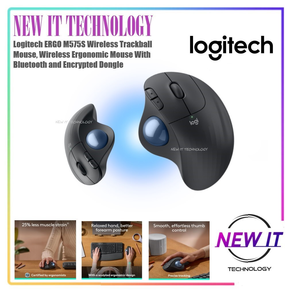 Logitech Ergo M575S Wireless Trackball Mouse, Wireless Ergonomic Mouse with Bluetooth and ...