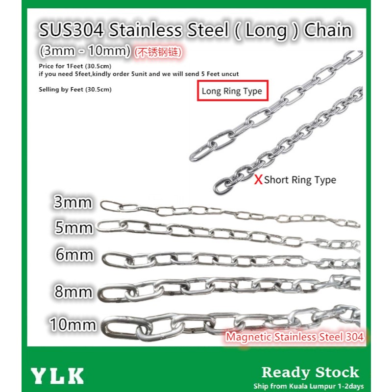 YLK SUS304 Stainless Steel Long Chain Rantai (3mm - 10mm) / Corrosion ...