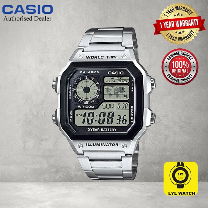 Casio AE-1200WHD-1AVDF Men’s Digital Watch – World Time + Stainless Steel Bracelet | Shopee Malaysia