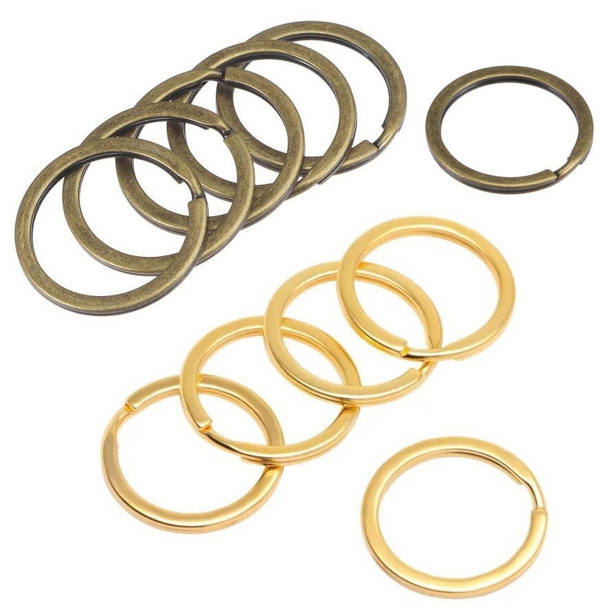 Gold Bronze Flat Split Key Ring 25mm - 32mm Metal Loop Round Metallic ...