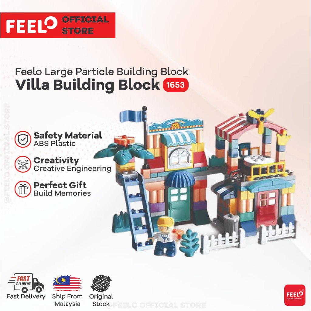 Feelo 1653 (124 Pcs) Villa Large Particle Building Blocks Mainan Villa ...
