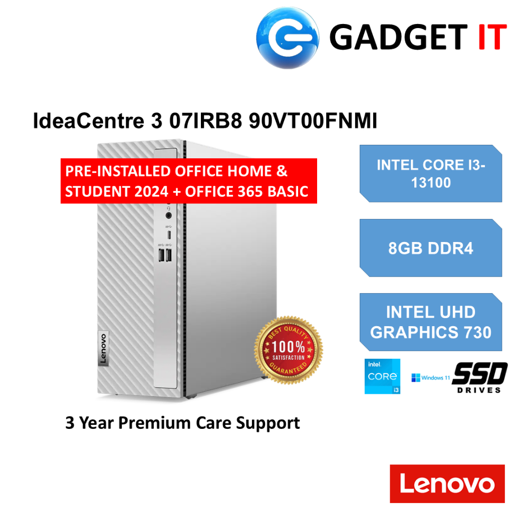 LENOVO IDEACENTRE 3 07IRB8 90VT00FNMI PC (I3-13100,8GB,512GB SSD,UHD GRAPHICS 730,WIN11) PRE ...