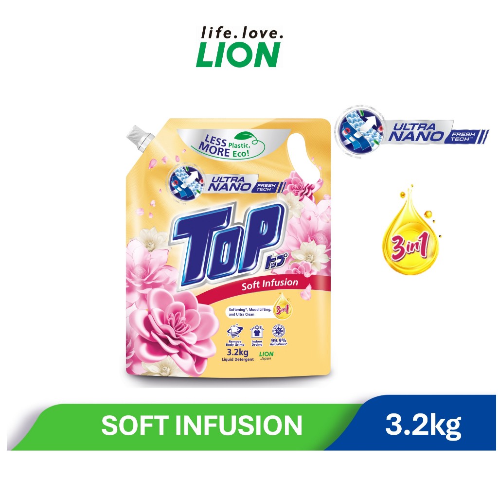 TOP Ultra Nano Fresh Tech Liquid Detergent 3in1 Soft Infusion Refill 3 ...
