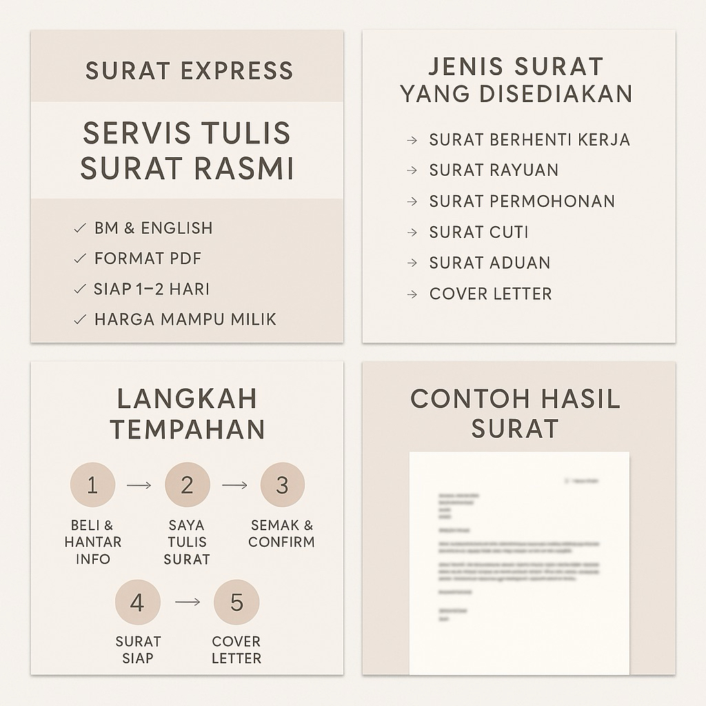 Surat Rasmi BM & English - Berhenti Kerja, Rayuan, Permohonan (Servis ...