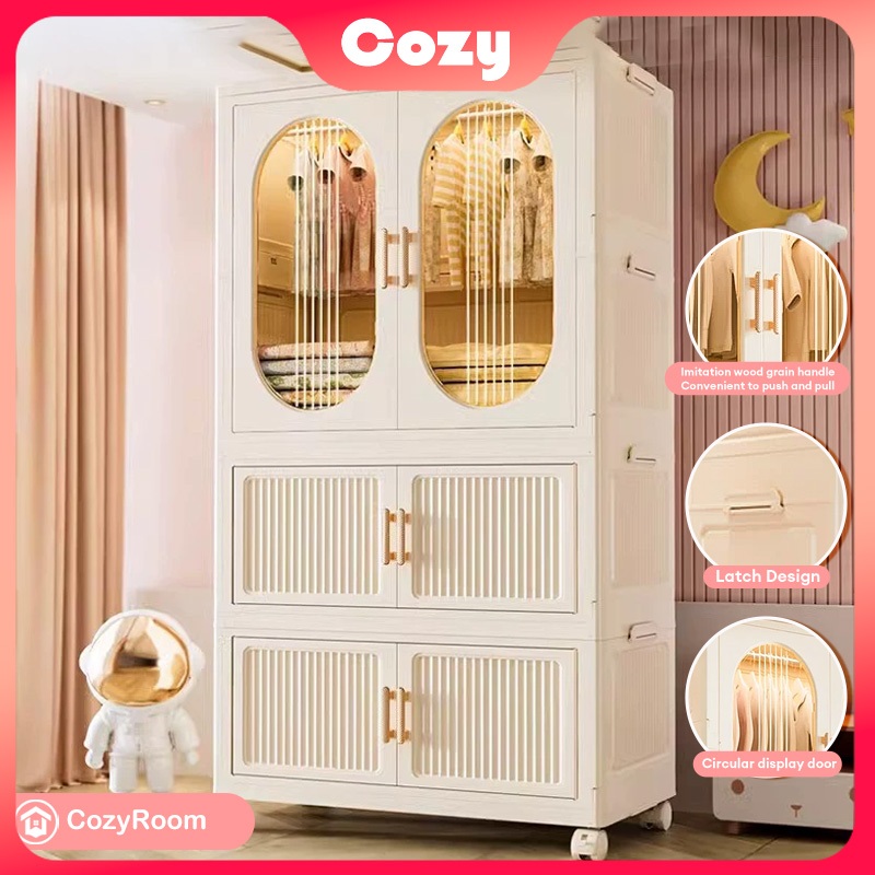 COZY Double Open Doors Moveable Folding Stackable Cabinet Multipurpose ...