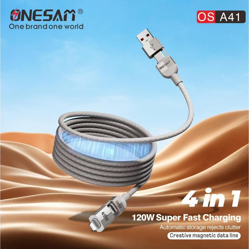 ONESAM OS-A41 120W 4-in-1 Magnetic Self-Winding USB Data Cable / 120W ...