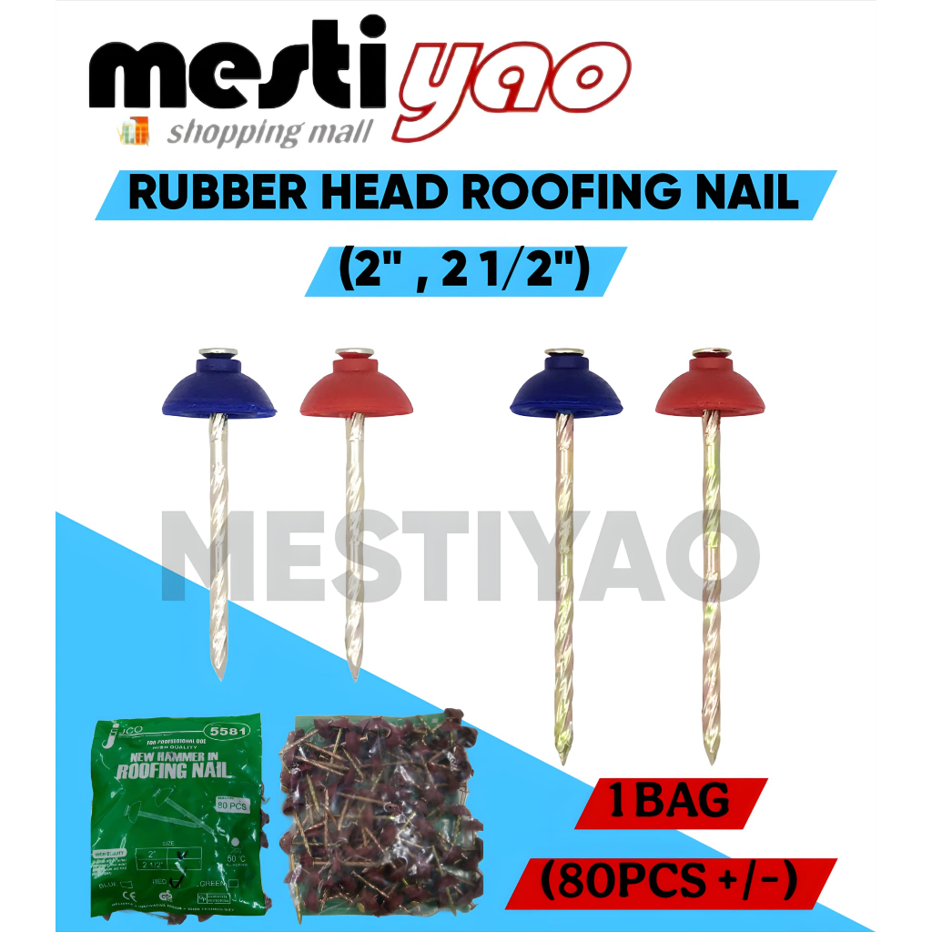 2", 2 1/2" Rubber Head Twisted Roofing Nail Red/Blue /Paku Atap/Paku ...