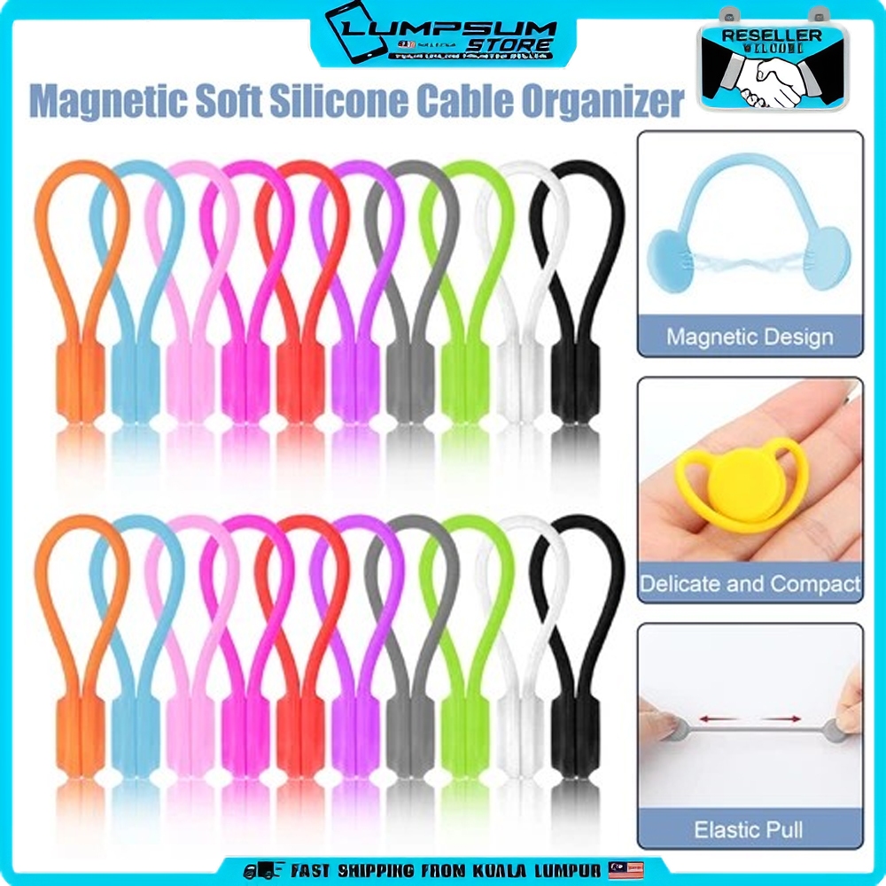1pc Multi-Color Silicone Twist Clips Reusable Magnetic Cable Ties ...