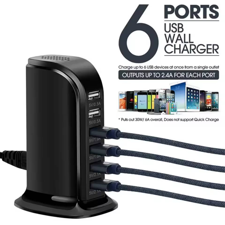 30W Fast Multi 6 USB Port Hub Charger Desktop Quick Charging Dock ...