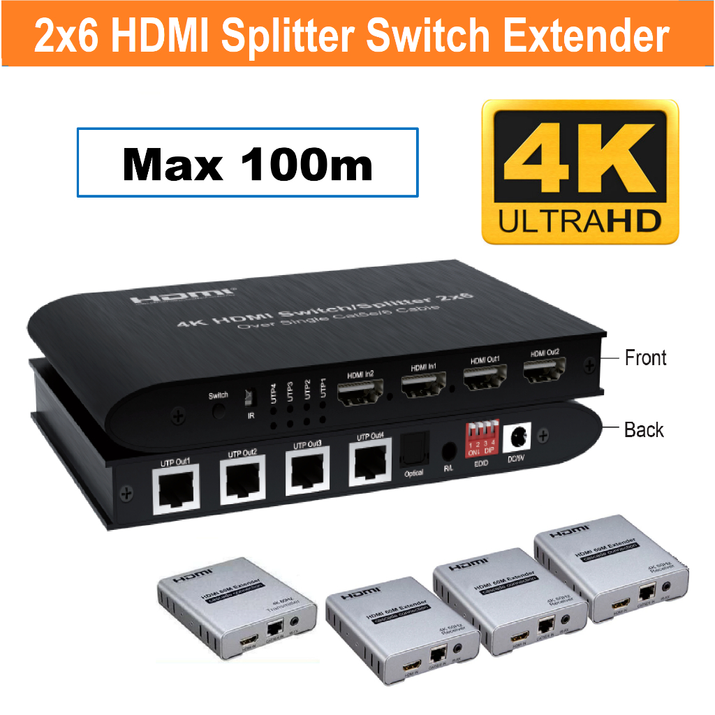 2x6 HDMI Splitter Switch Extender 100m | Shopee Malaysia