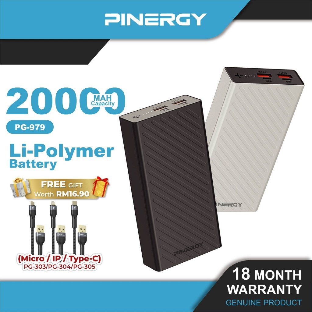 PINERGY Li-polymer Battery 10W 20000mAh Dual Output Interface Portable ...