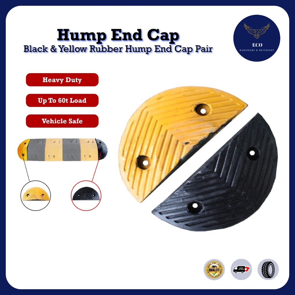 Rubber Road Speed Bump End Cap Black & Yellow For Traffic Calming ...