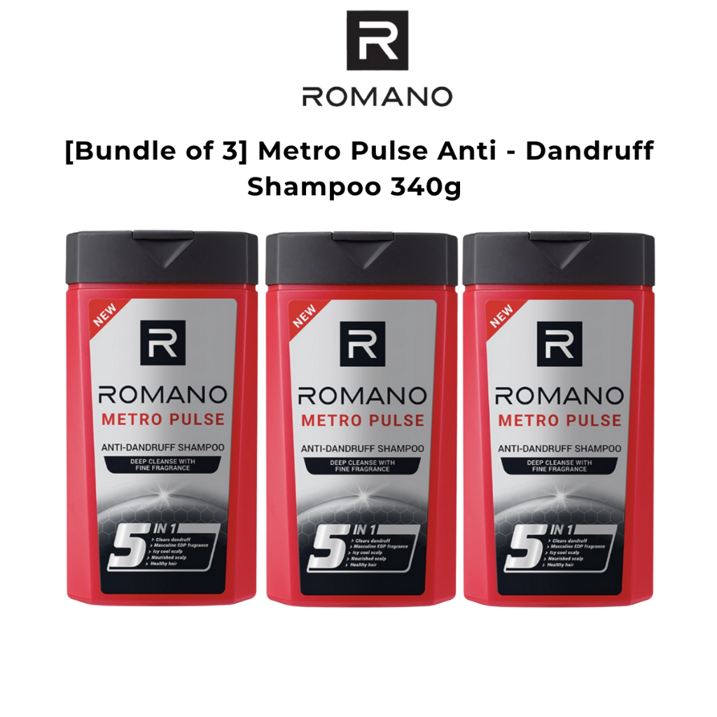 [Bundle of 3] ROMANO Shampoo Anti Dandruff Metro Pulse 340g | Shopee ...
