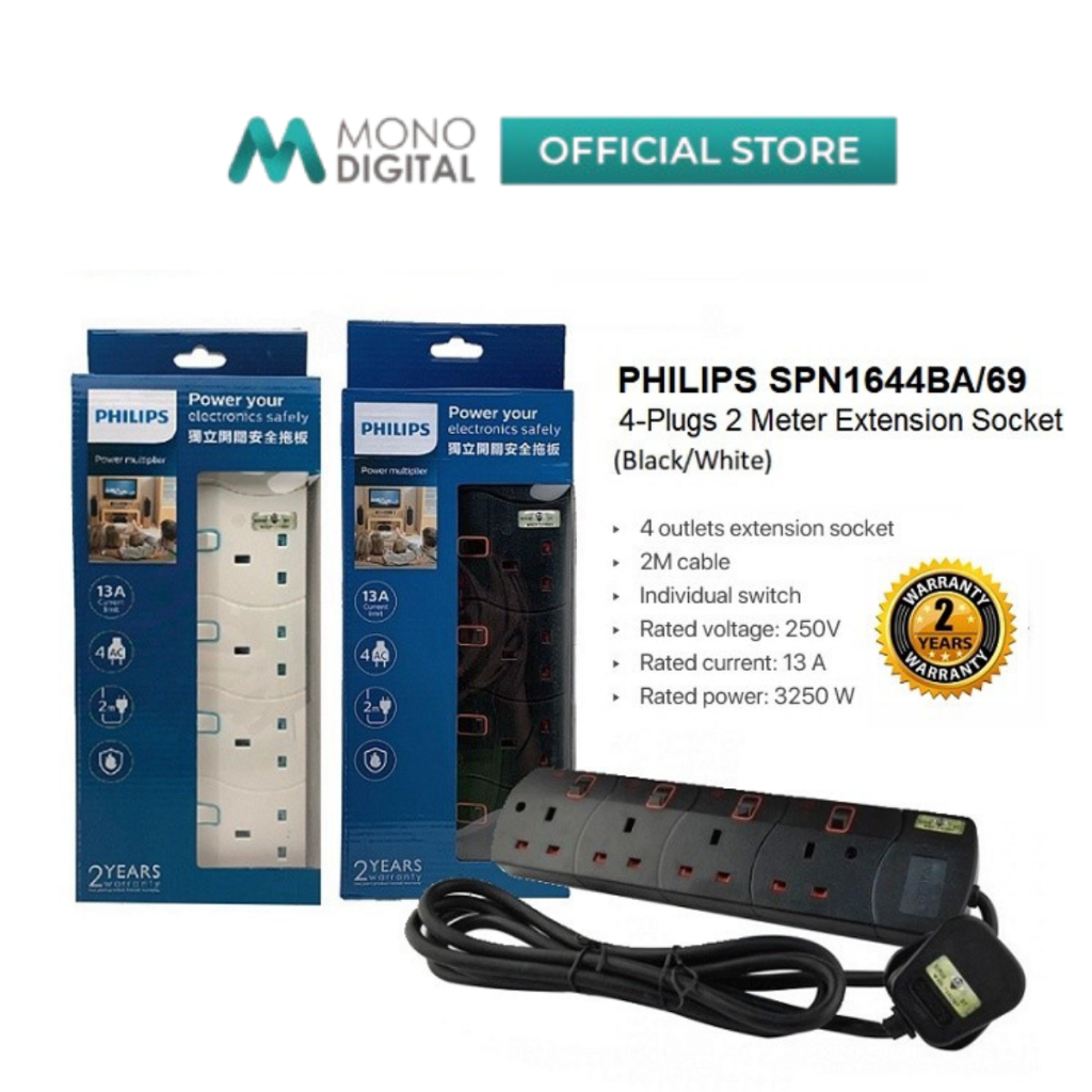 PHILIPS 4 CHARGER PORT HEAVY DUTY UK PIN PLUG EXTENSION SOCKET, SIRIM ...