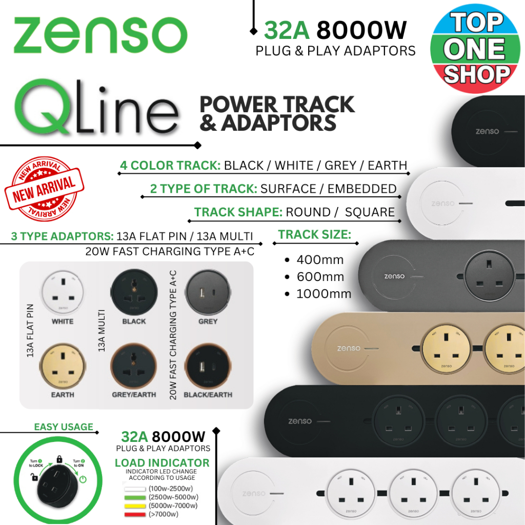 ZENSO | QLine Power Track Socket 13A Flat Universal 20W Fast Charging ...