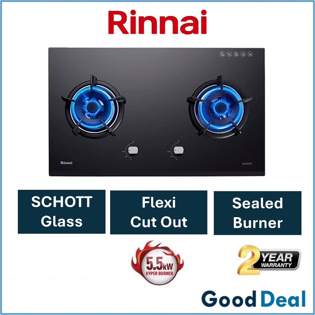Rinnai RB-72G 2-Hyper Burner Glass Top Built-in Gas Hob | Shopee Malaysia