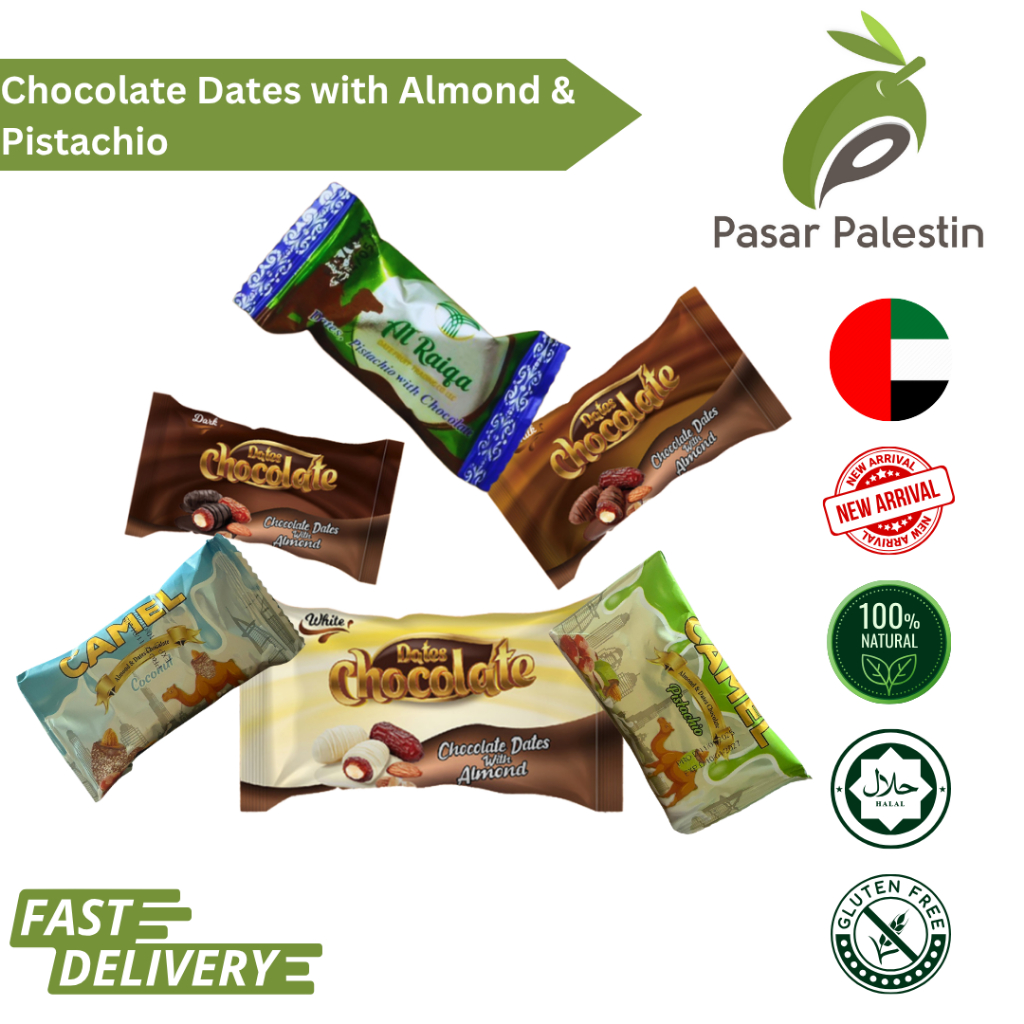 Premium Chocolate Dates with Almond & Pistachio | Kurma Coklat Arab ...