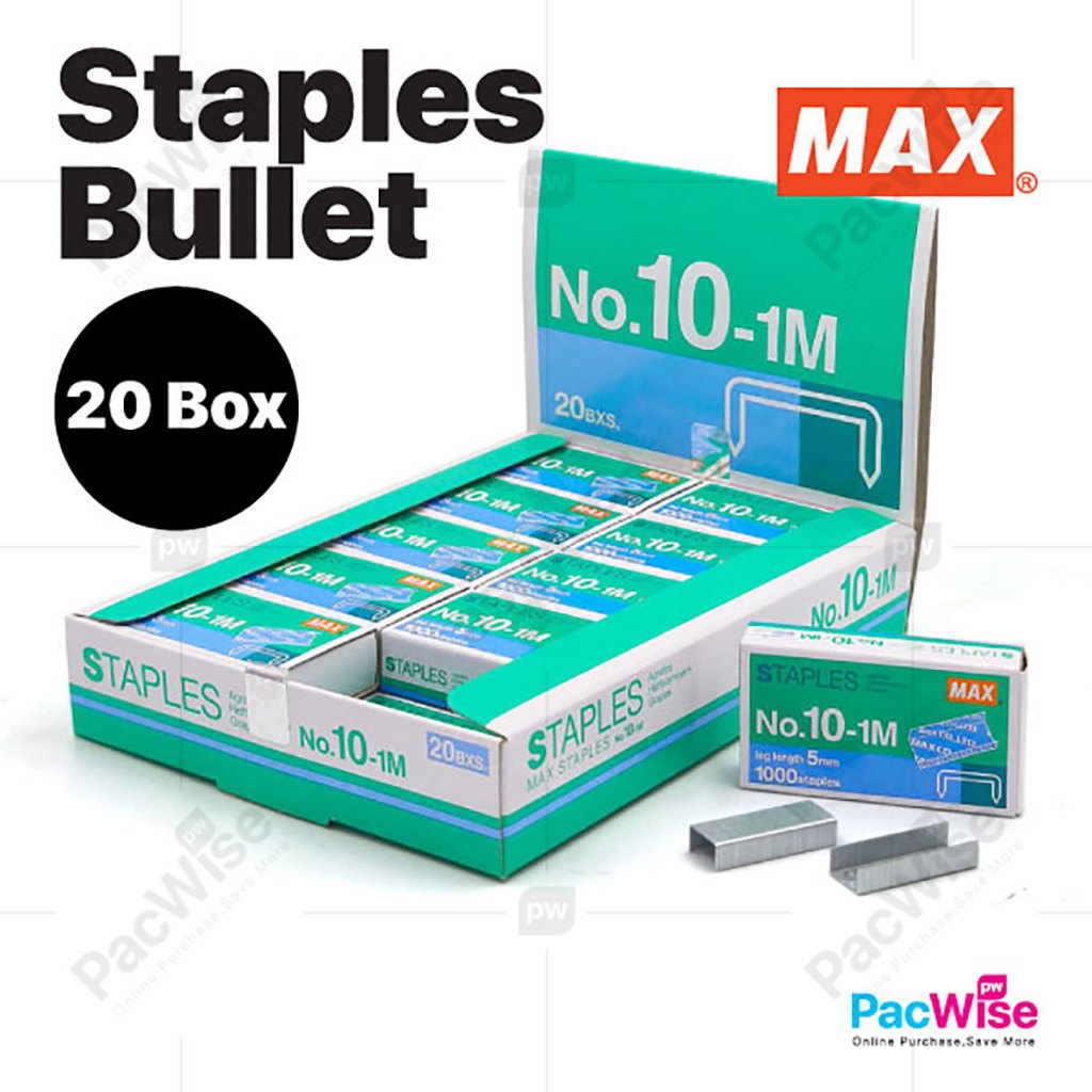 Stapler Bullet Max No.10-1M (20 Small Boxes)–Staples Refill for Max HD ...