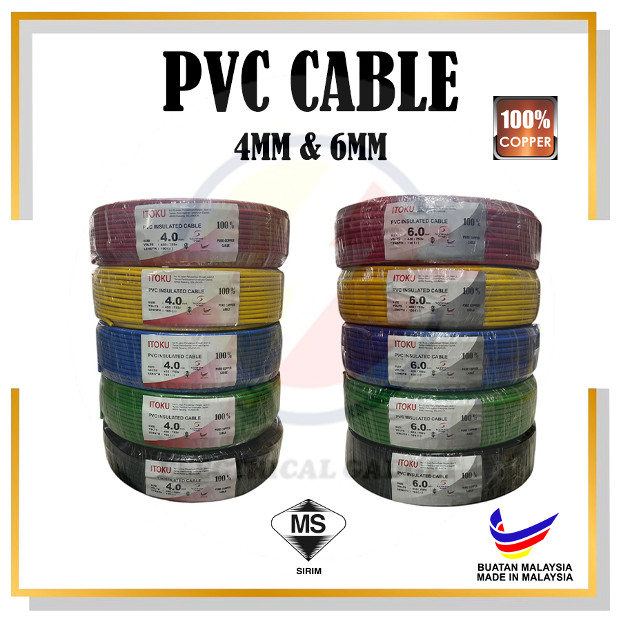 ITOKU 4mm & 6mm Pvc Insulated Cable 100% Pure Copper Wiring Cable Electrician Wireman Sirim Cert ...