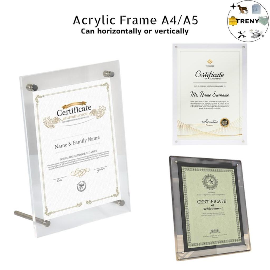 TRENY Acrylic Photo Frame A4 Standing Acrylic Certificate Poste Frame / Advertisement Display ...