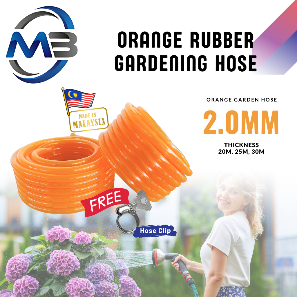 Orange Garden Hose Rubber Hose High Quality 2.0mm / 2mm Thickness FOC Hose Clip Gelung Getah ...