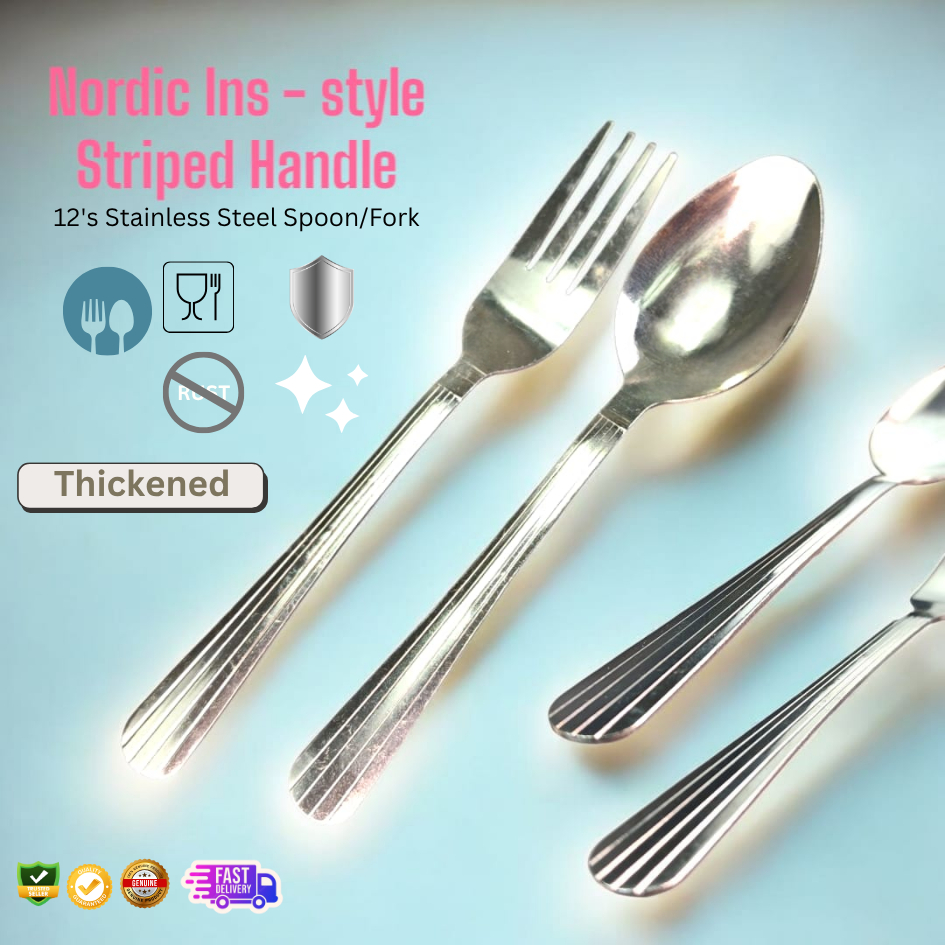 12'S NORDIC INS-STYLE STRIPED STAINLESS STEEL SPOON/FORK/RESTAURANT ...