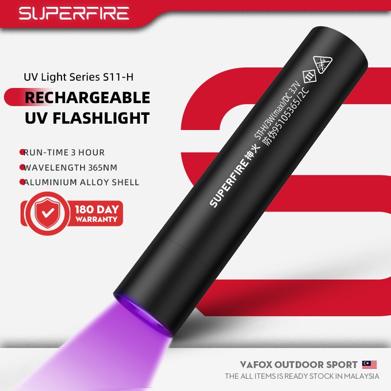 Superfire S11-H LED UV Flashlight USB Rechargeable Black Light 365nm ...