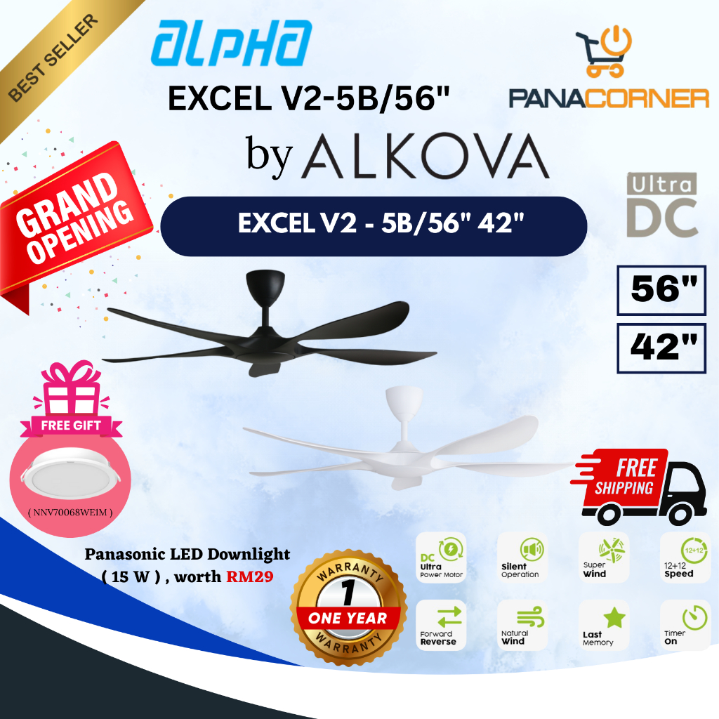 (FREE SHIPPING) ALPHA ALKOVA EXCEL V2 DC Motor 12 Fan Speed Ceiling Fan ...
