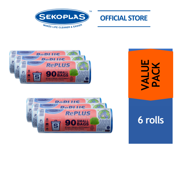 Value Pack Sekoplas Replus HDPE Garbage Bags - Size S (6 Rolls x 90 Pcs ...