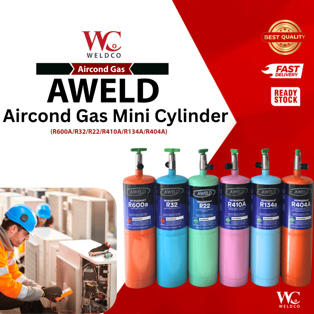 AWELD Aircond Gas R600A/R32/R22/R410A/R134A/R404A with Valve | Shopee ...