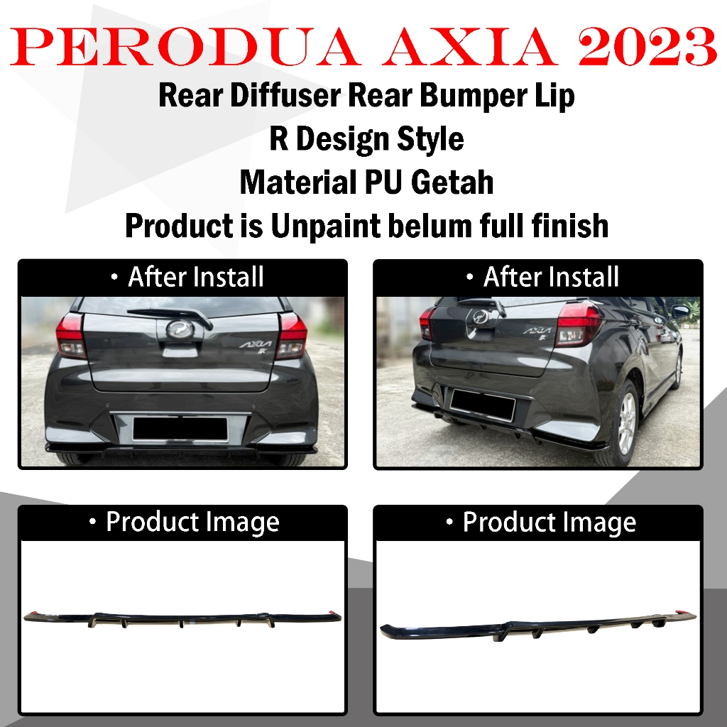 PERODUA AXIA 2023 R DESIGN STYLE REAR DIFFUSER BELKANG BUMPER LIP WITH ...