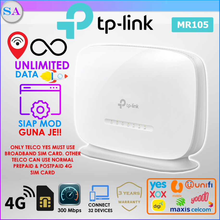 TP-Link TL-MR105 300 Mbps Wireless N 4G LTE Wifi B28 Mod MR105 Router ...