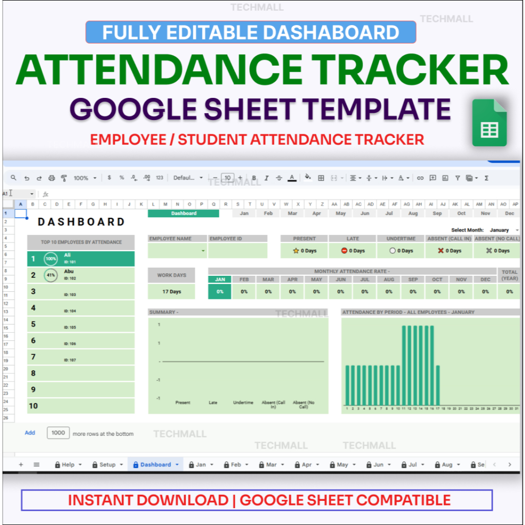 Google Sheets Attendance Tracker - Employee & Student Daily Attendance ...
