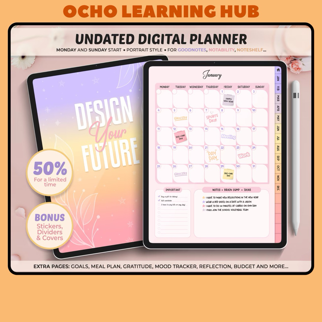 Rainbow Portrait Undated Digital Planner PDF with hyperlinks Celestial ...