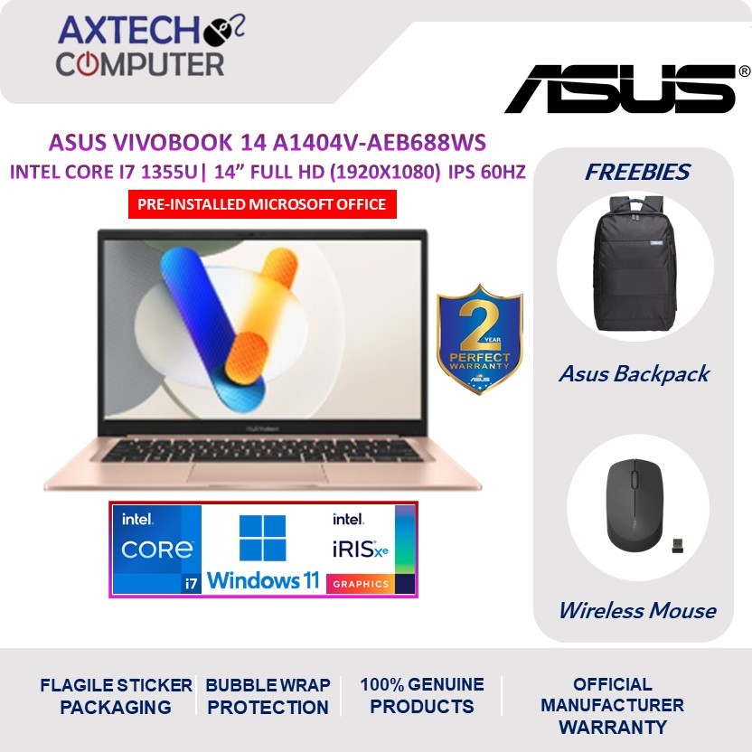 Asus VivoBook 14 A1404V-AEB688WS 14'' FHD Laptop Terra Cotta ( i7-1355U ...