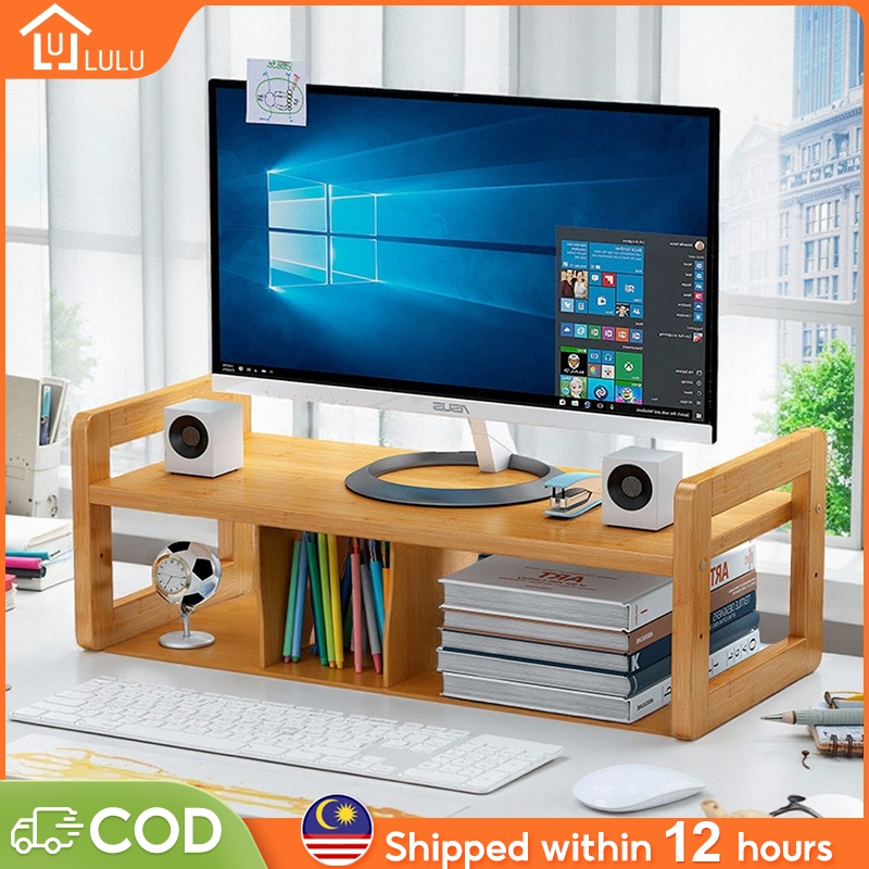 LULU Computer Monitor Stand Desktop Rack Wood/Brwon Screen Increase ...
