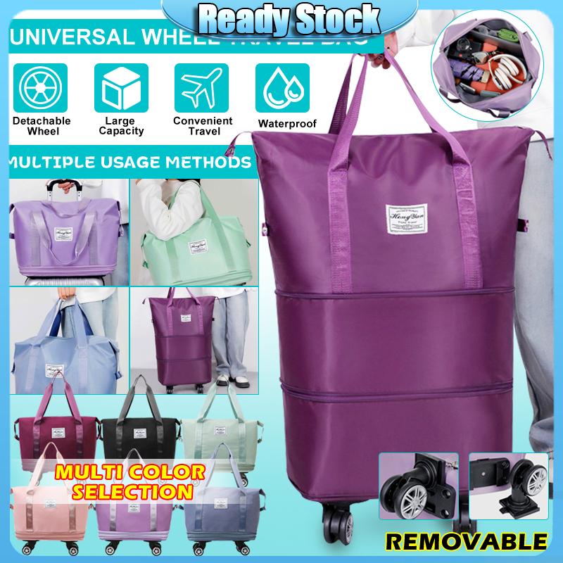 3 Ways Large Capacity Roller Travel Bag Portable Double Layer Handbag ...