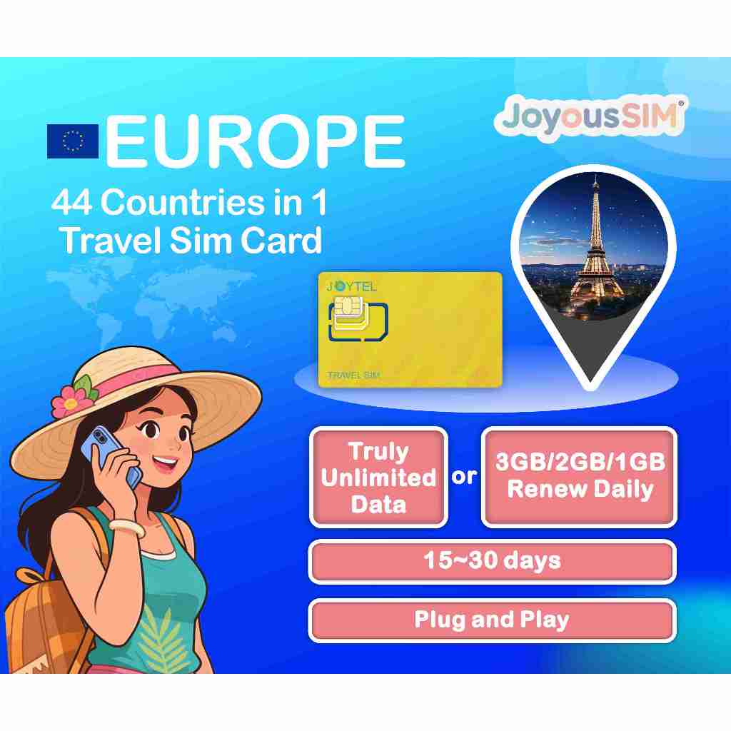 Europe travel sim, 44 countries in 1 sim card, True unlimited data/3GB ...