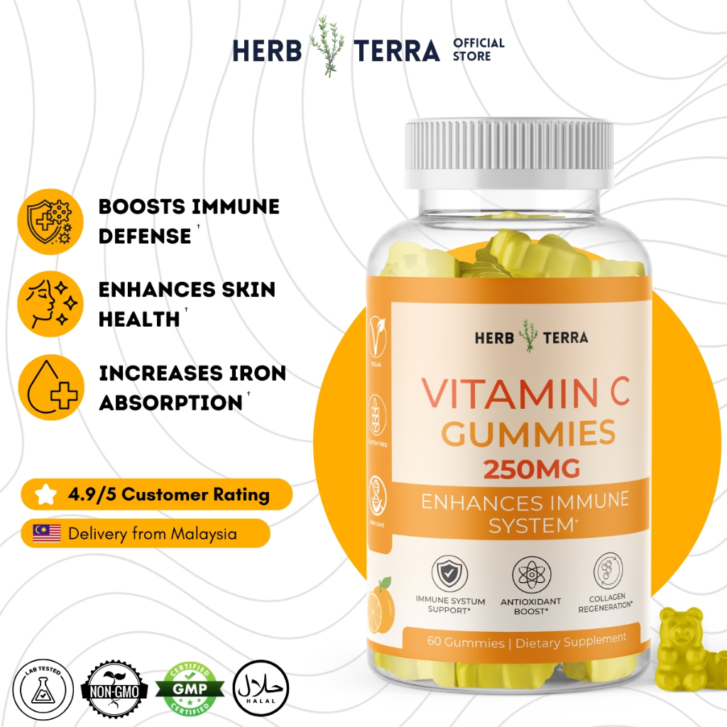 Herb Terra Vitamin C Gummy 250 mg per serving, Dietary Supplement for Immune Support, 60 Gummies ...