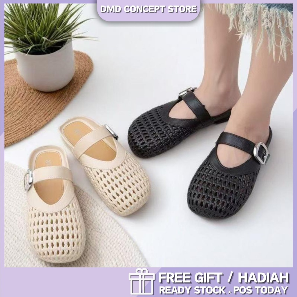 Sandals Women Woven Breathable Toe Covered Slippers Hole Lazy Half ...