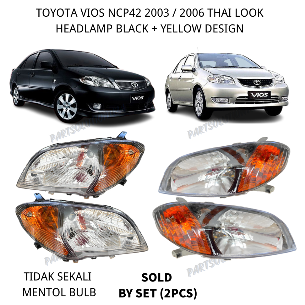 TOYOTA VIOS NCP42 2003-2006 FACELIFT THAI LOOK HEADLAMP CRYSTAL BLACK+ ...