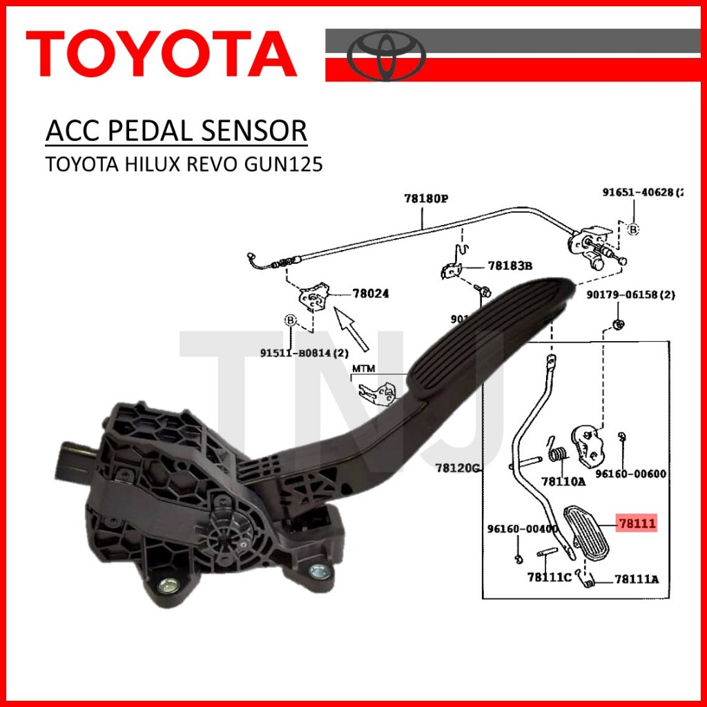 ACCELERATOR PEDAL SENSOR ASSY TOYOTA HILUX REVO GUN125 - 78110-KK010 ...