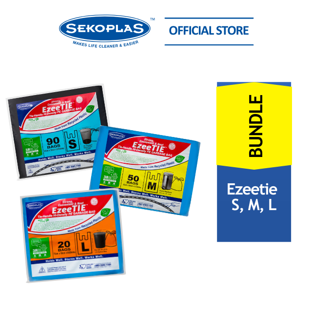 Sekoplas EzeeTIE Garbage Bag (Mix Black & Blue Colour) | Shopee Malaysia