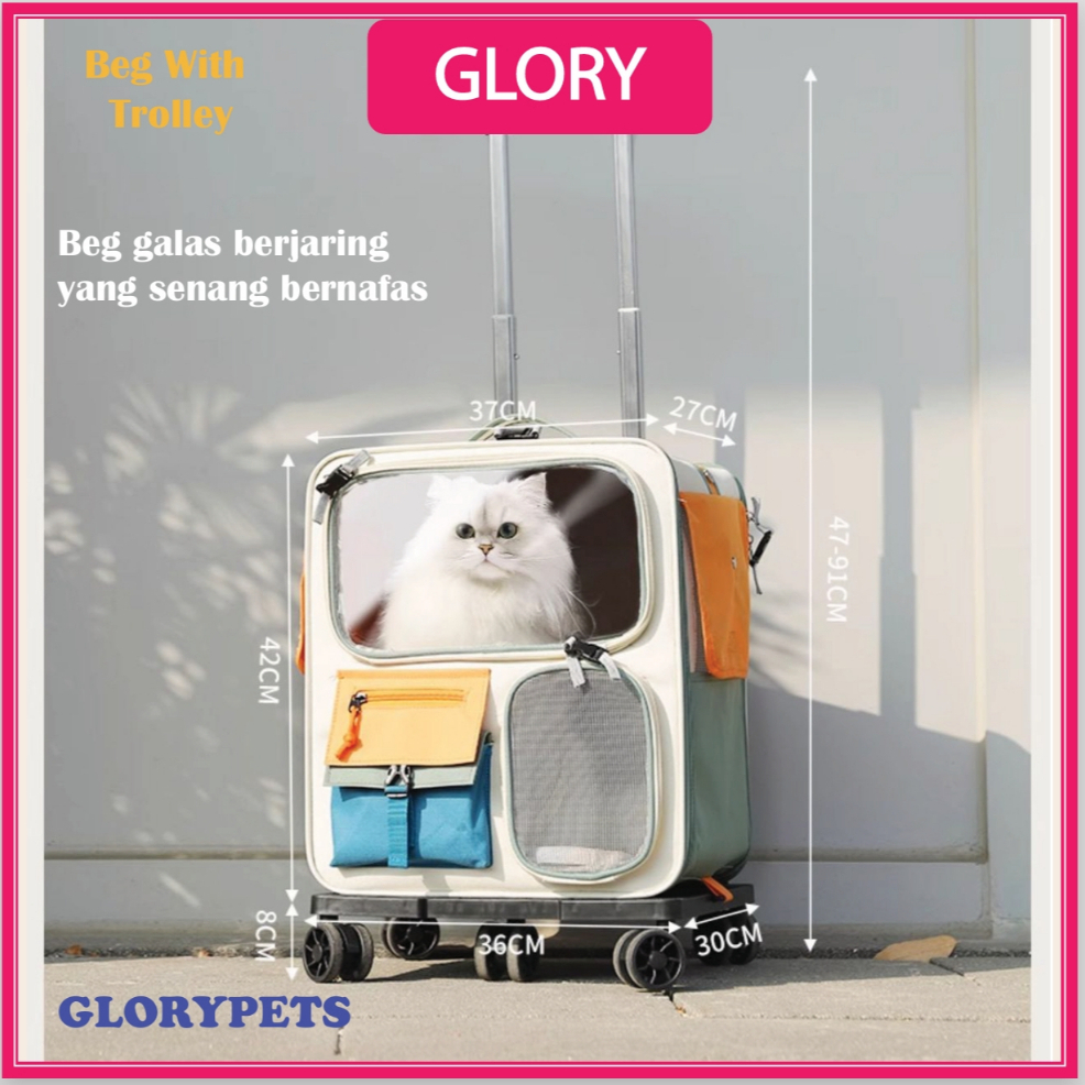 Large Pet Trolley Case Travel Carrier Bag Cat Dog Backpack Beg Troli ...