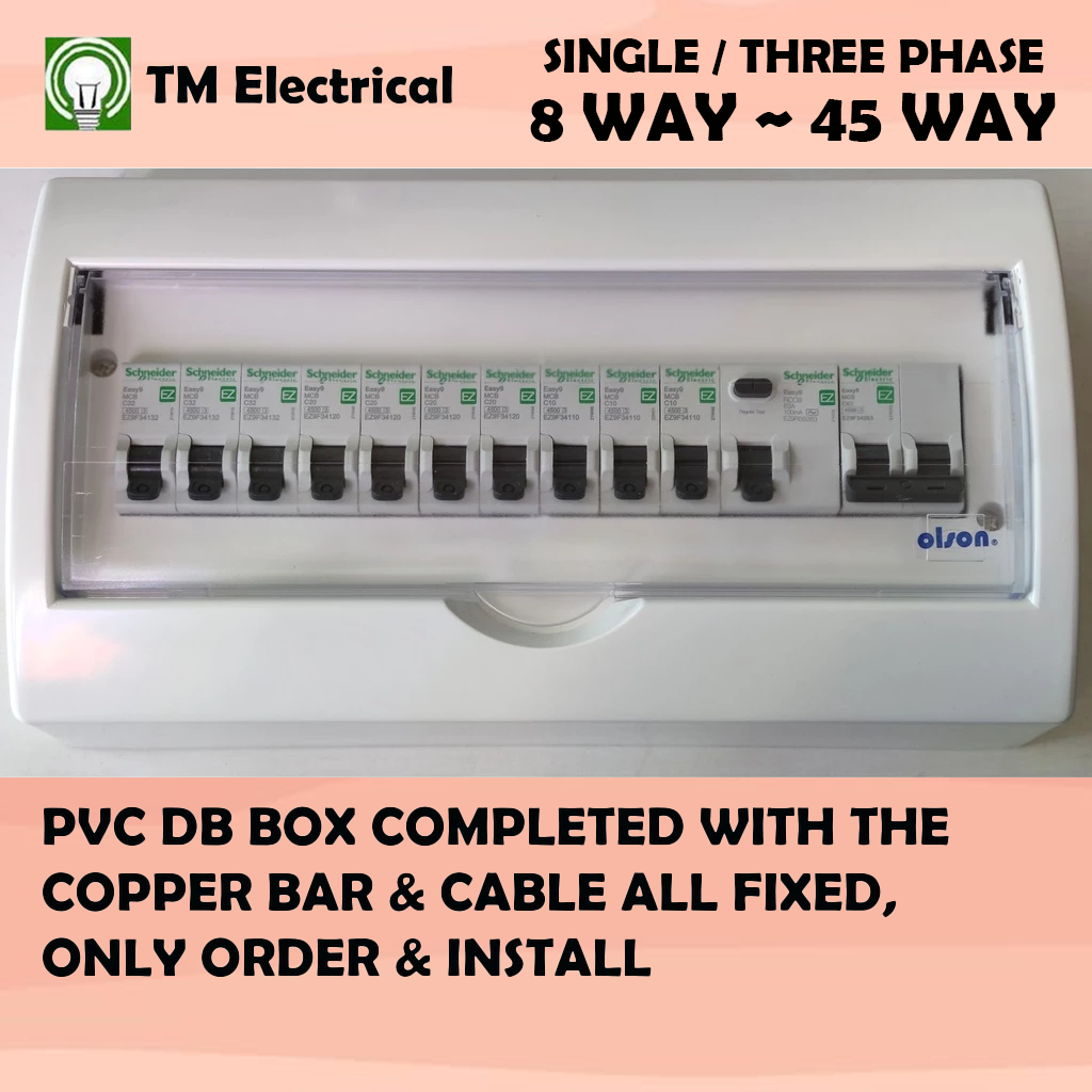 DB BOX FULL COMPLETE SET SINGLE / THREE PHASE 40A / 63A RCCB/ELCB 100MA C/W MAIN SWITCH 2 POLE ...