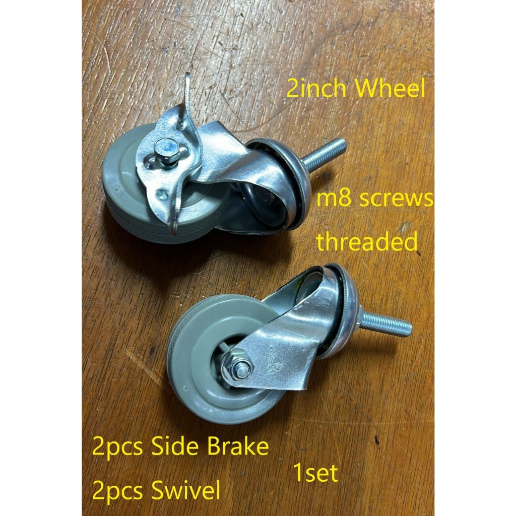 2" 50mm Light duty Grey PVC Roda Swivel & Brake Trolley Caster Wheel M8 ...