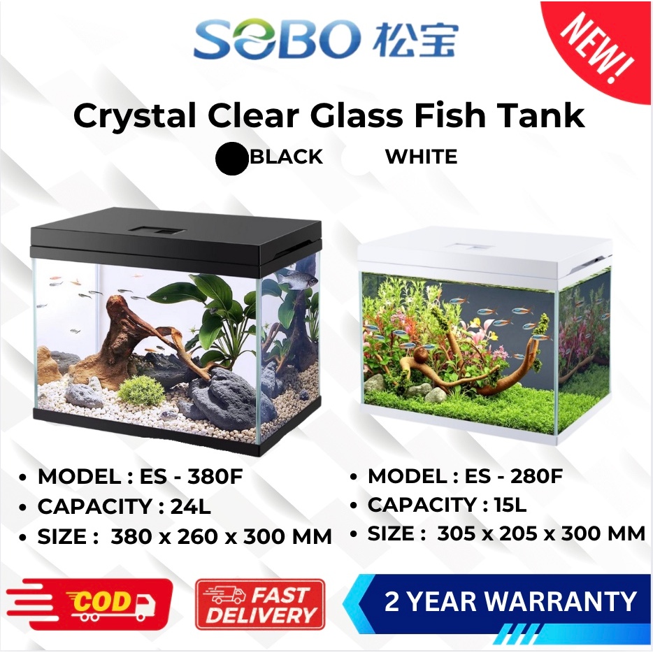 SOBO ES-280F / ES-380F Super Crystal Clear Glass Fish Aquarium Set with ...